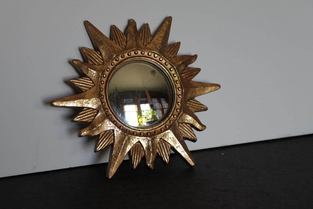 Vintage Sun Mirror. Small Accent Mirror, Gold Sunburst, Made in Korea ...