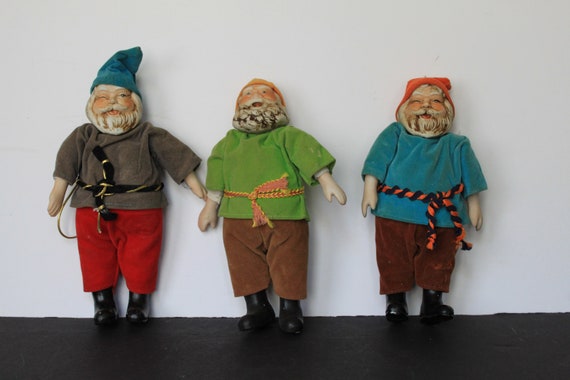 Vintage Dwarf Figurines. Plush Velvet Body Porcelain Face and - Etsy