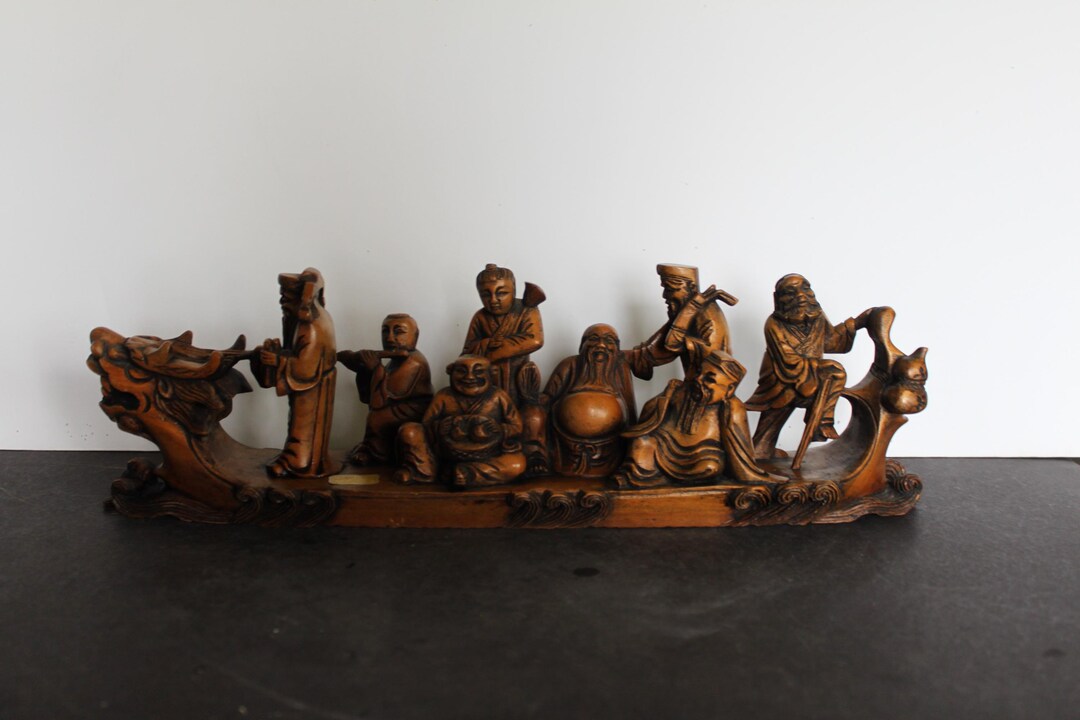 Vintage Chinese Dragon Boat Figurine. 8 Immortals, Made in Taiwan ...