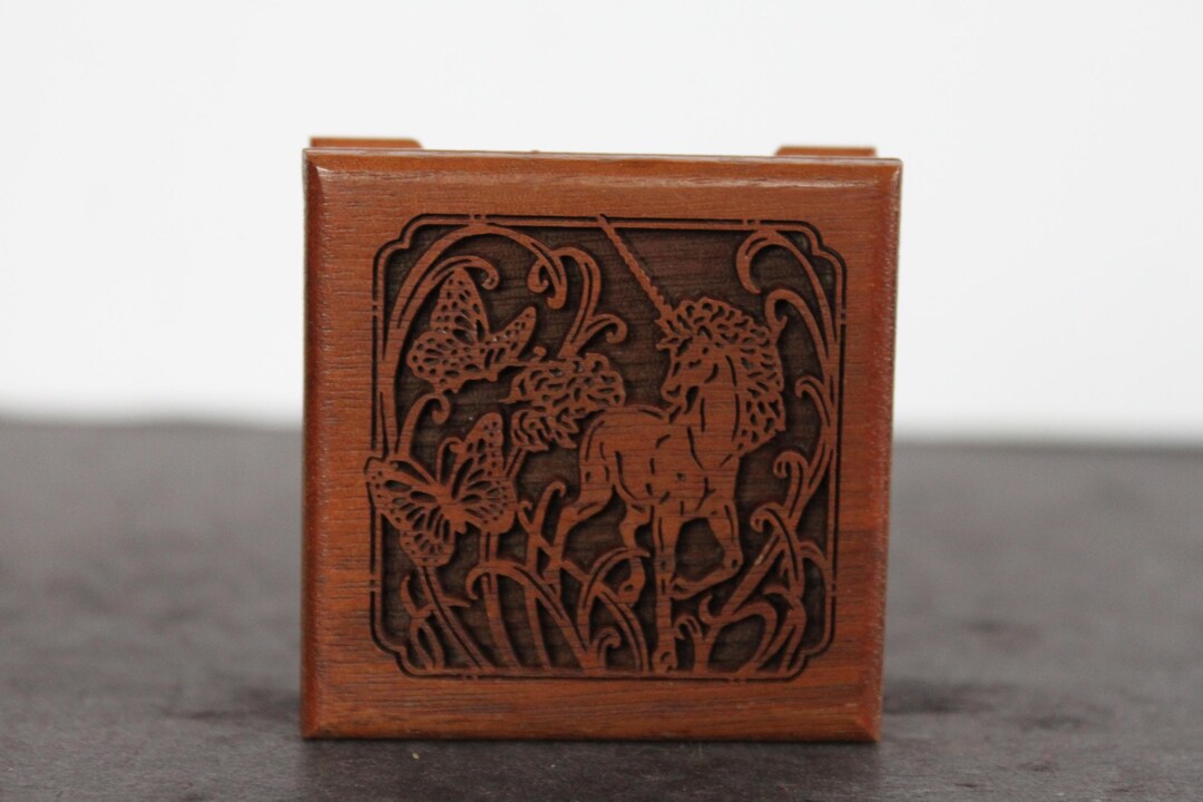 Vintage Unicorn Music Box. Lasercraft, Music Box Dancer, Small Wooden ...