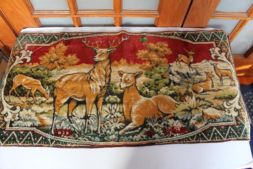 Vintage Stag and Doe Velvet Wall Tapestry. Cottagecore Entryway, Rustic ...