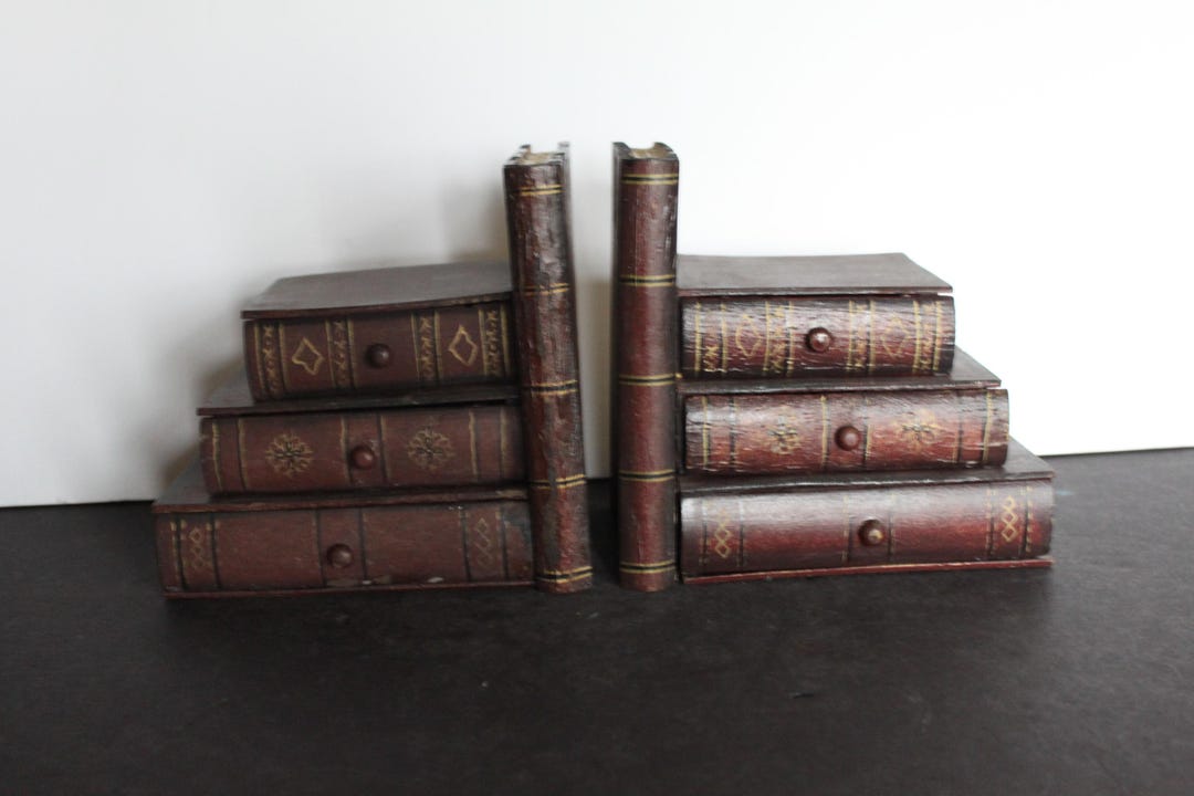 Vintage Wooden Book Pile Book Ends. Hidden Drawers, Secret Stash ...