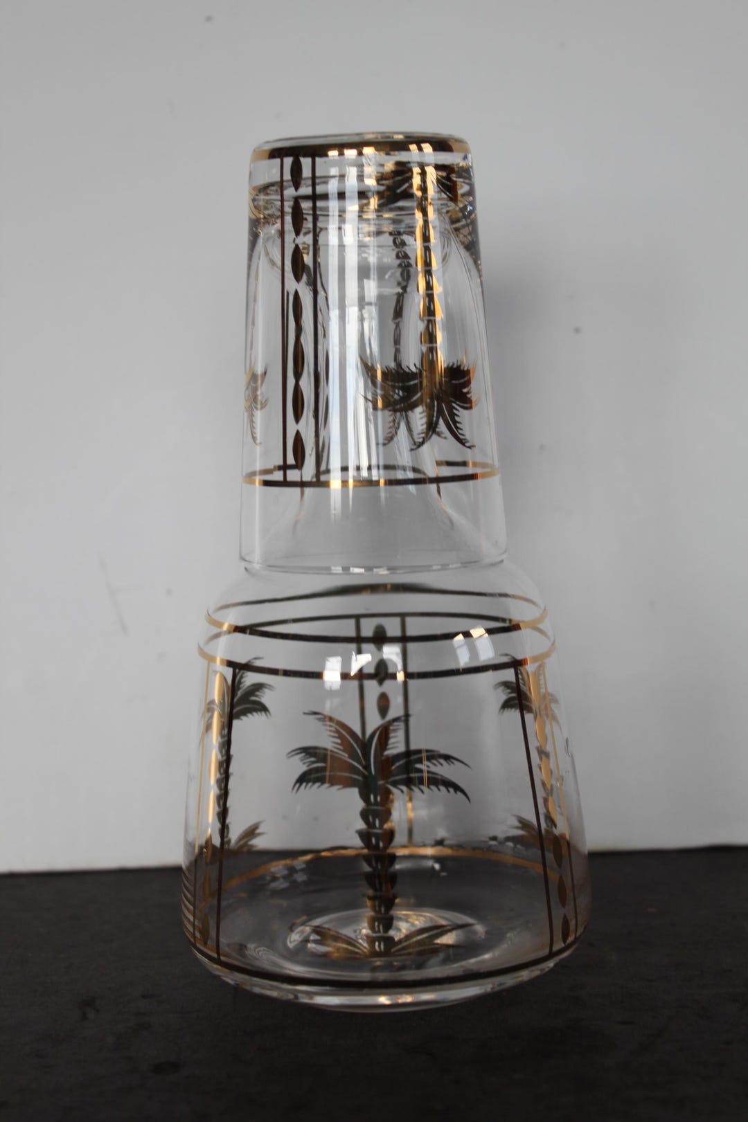 Vintage Gold Palm Tree Tumble Up. Clear Glass, Tropical, Grandmacore ...