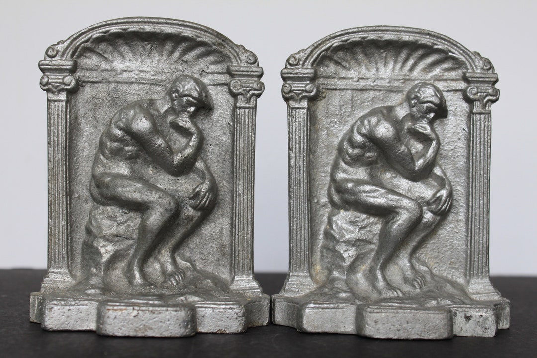 The Thinker Statue Bookends for Vintage Library Shelf Decor. Set of 2 ...
