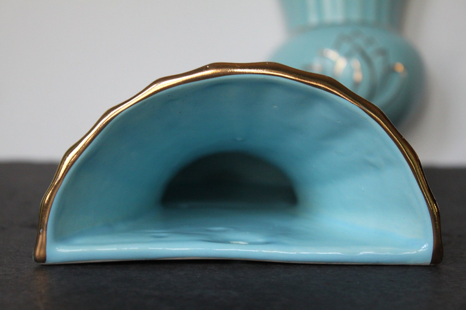 Vintage Lotus Flower Wall Pockets. Turquoise Blue, Gold, Flared Top ...