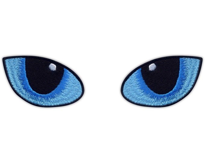Cat Eyes BLUE at Night BIG Embroidered Patch / Badge, Iron On, Sew on ...