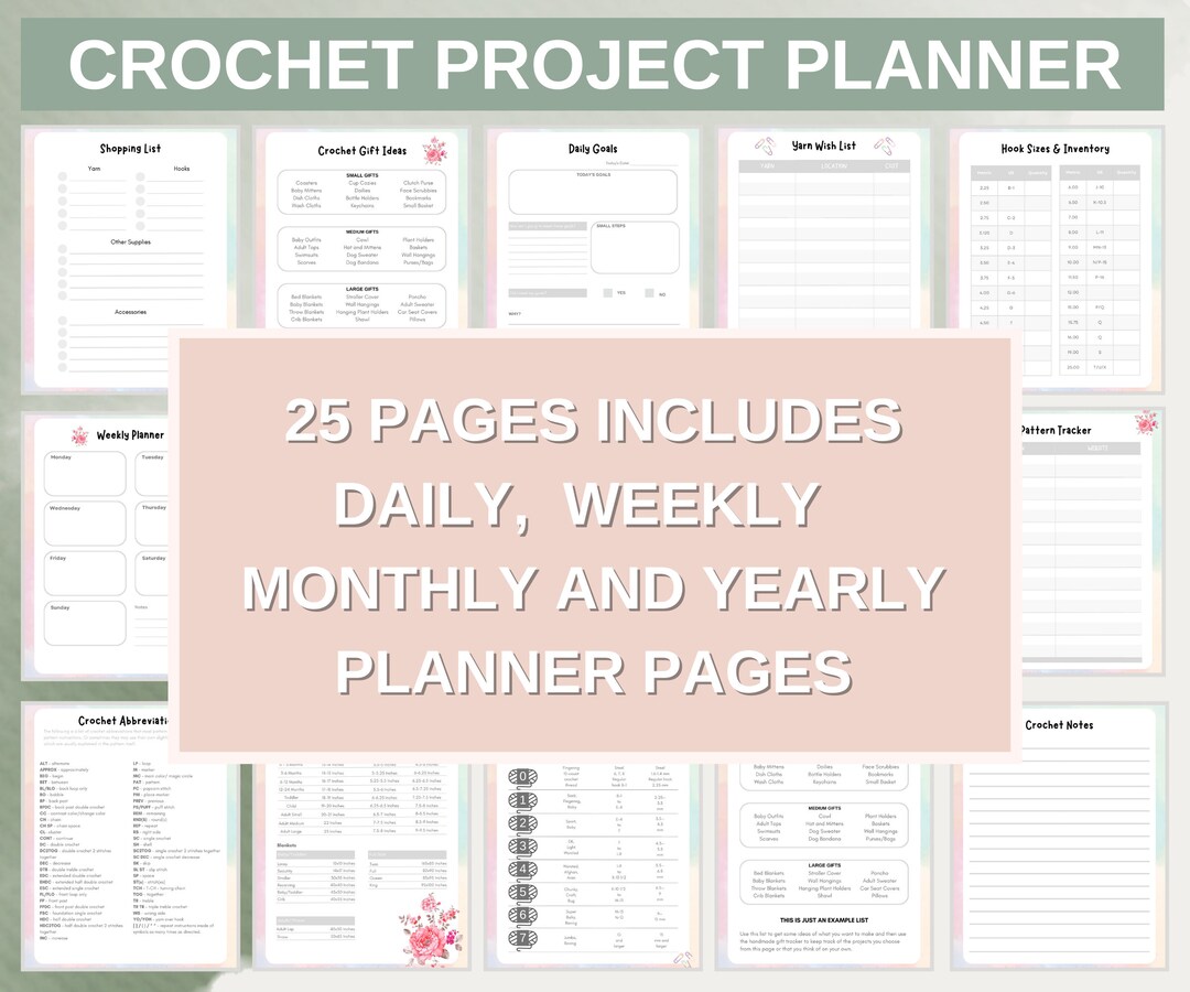 Printable Crochet Project Planner, Crochet Journal, Pattern Notes, Gift ...
