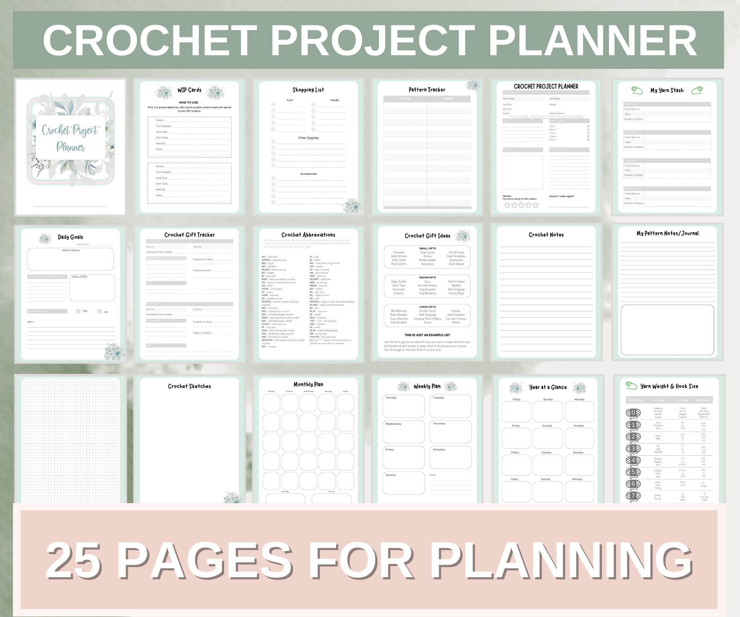Printable Crochet Project Planner, Crochet Journal, Pattern Notes, Gift ...