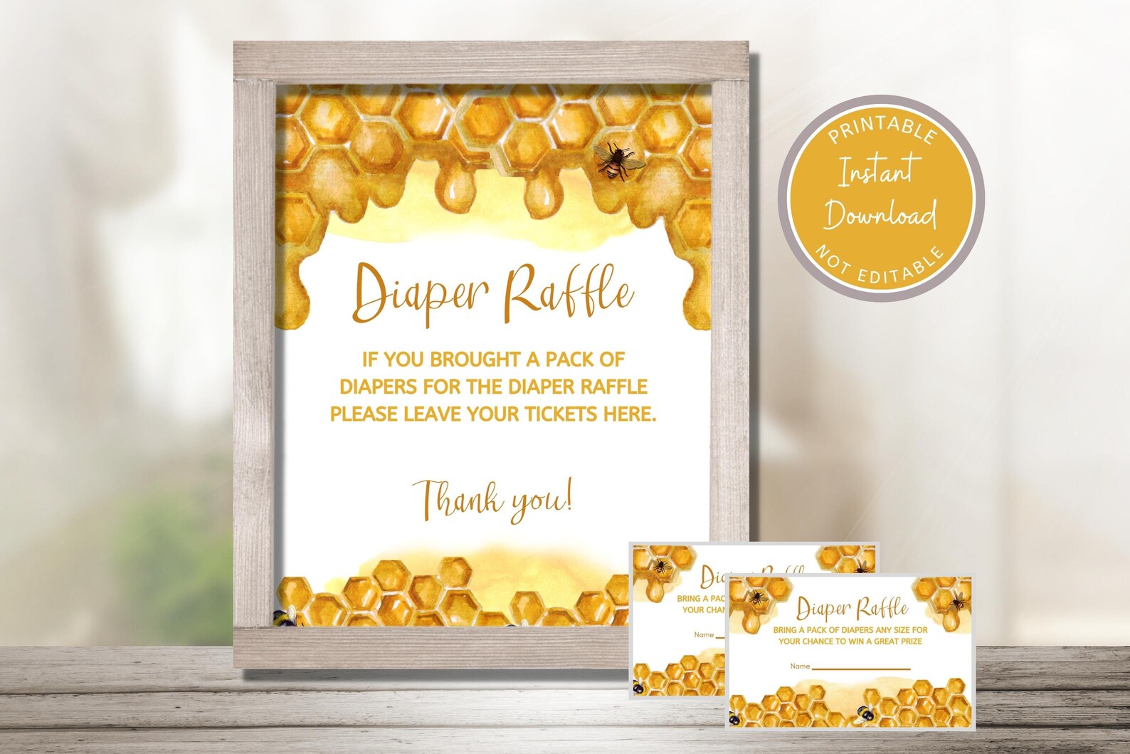 Printable Bee Diaper Raffle Sign and Ticket, Diaper Raffle Card, Gender ...