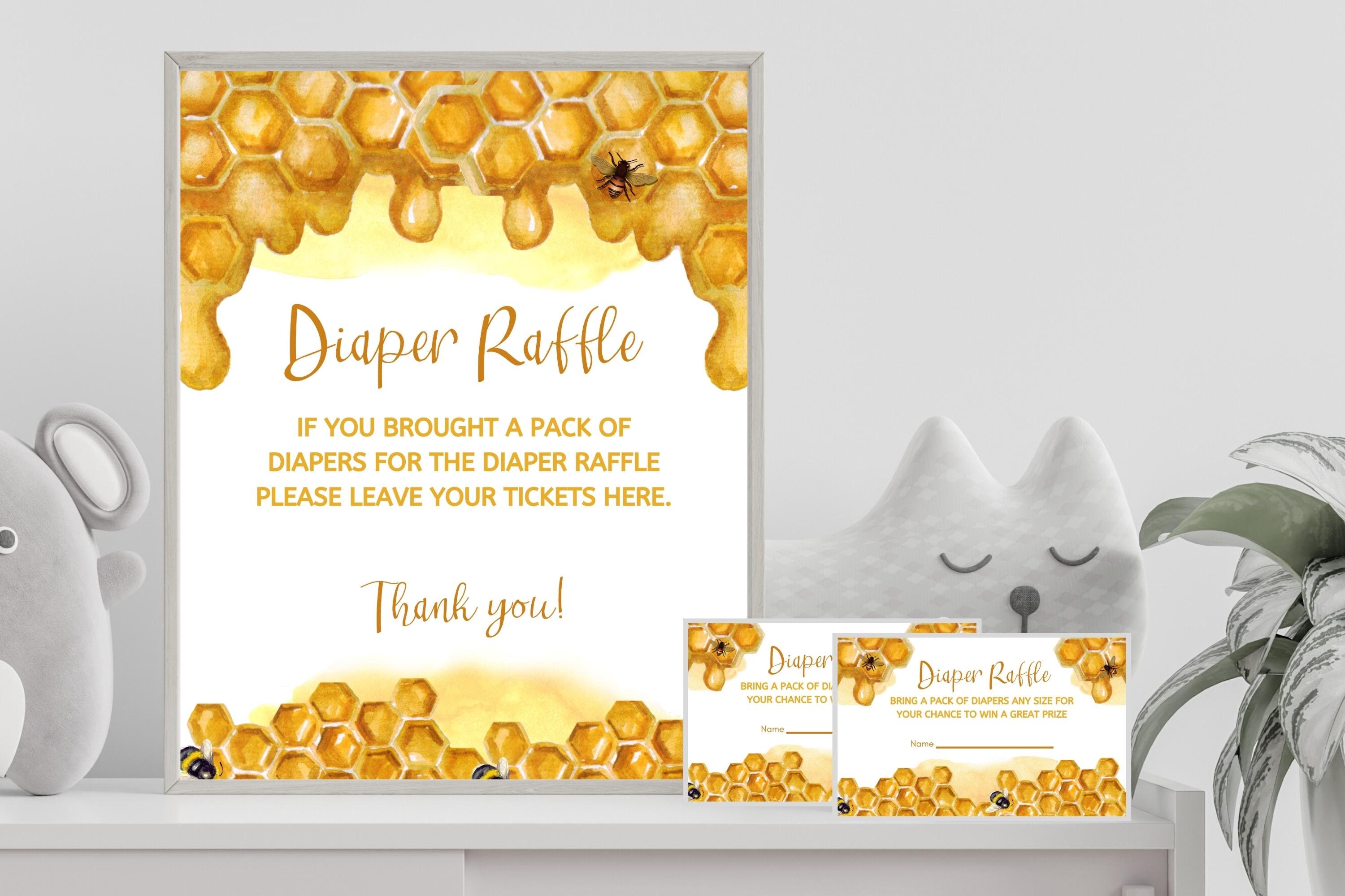 Printable Bee Diaper Raffle Sign and Ticket, Diaper Raffle Card, Gender ...