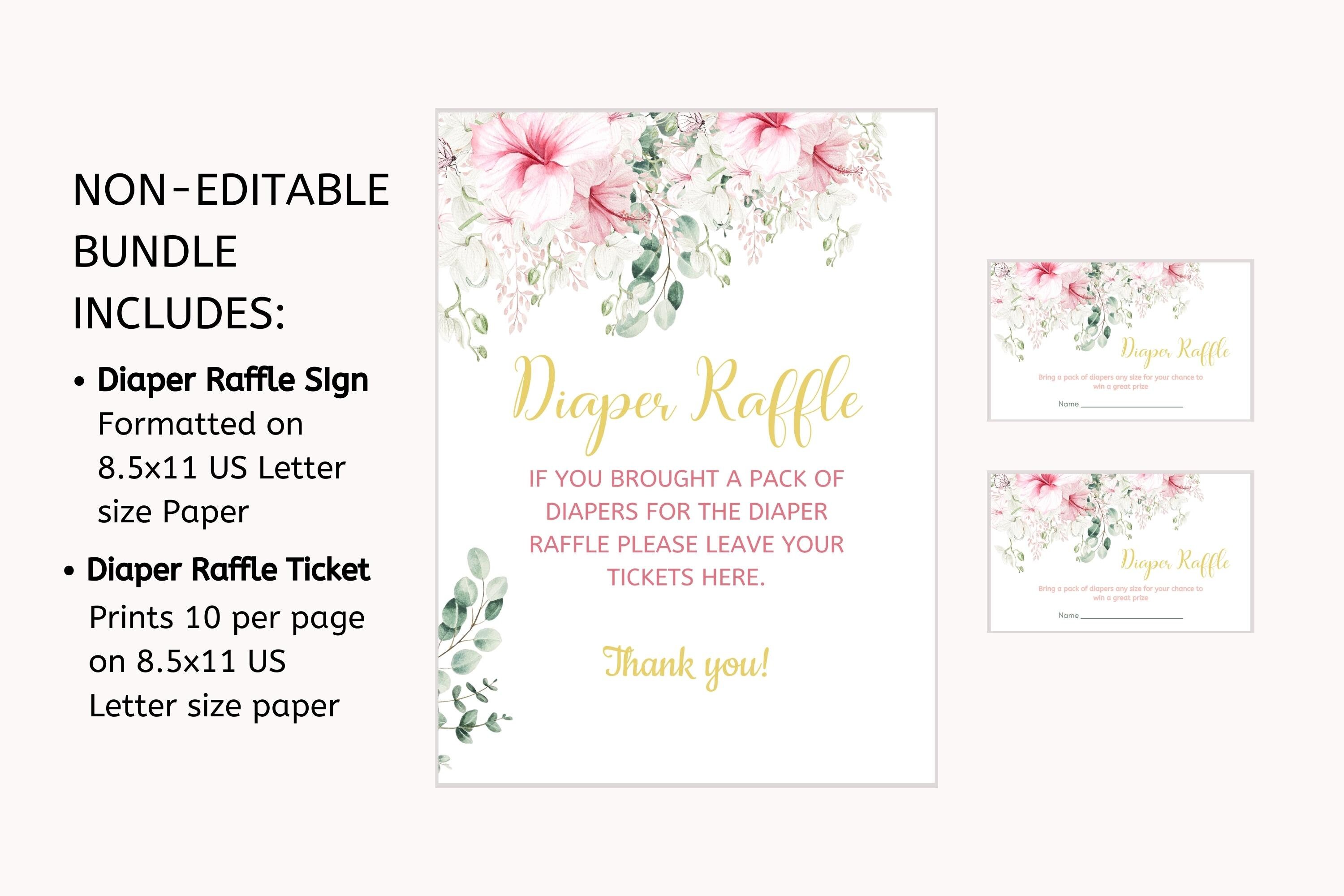 Printable Pink Floral Themed Diaper Raffle Sign and Diaper Raffle ...