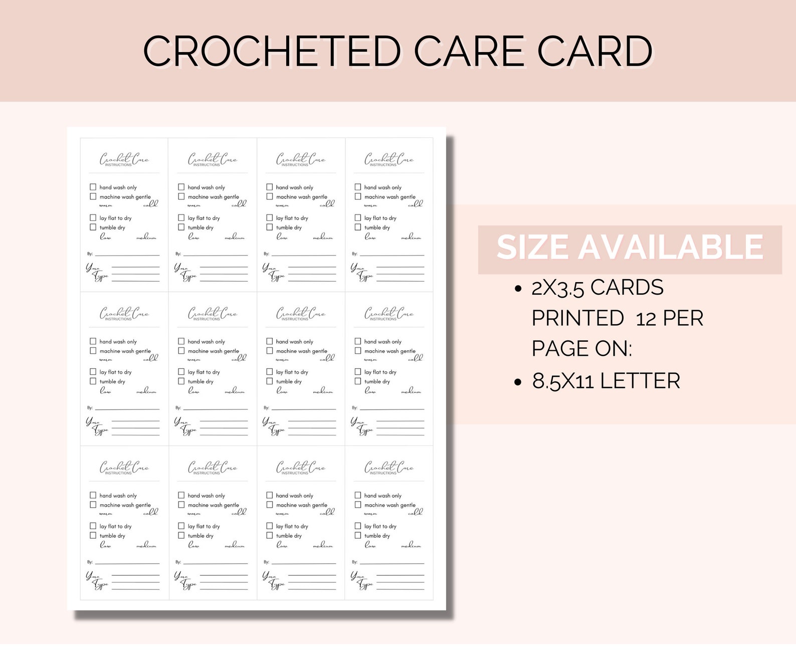 Printable Crochet Care Card Hang Tags, Crochet Care Cards Washing ...