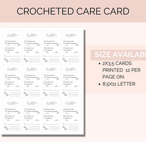 Printable Crochet Care Card Hang Tags, Crochet Care Cards Washing ...