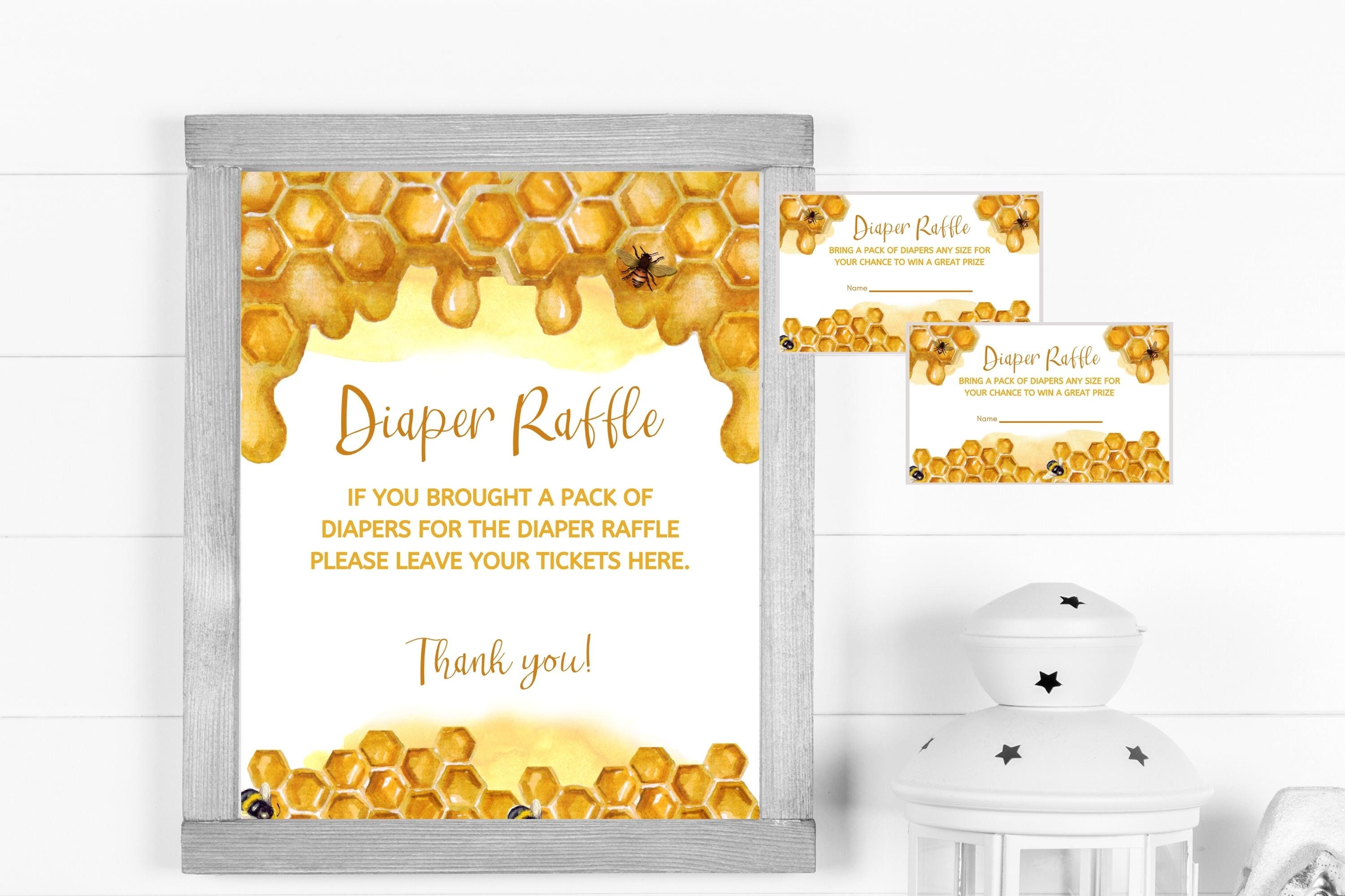 Printable Bee Diaper Raffle Sign and Ticket, Diaper Raffle Card, Gender ...