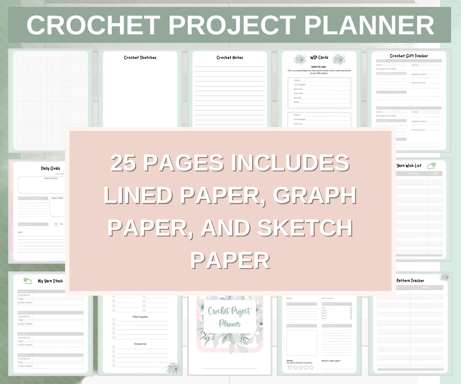 Printable Crochet Project Planner, Crochet Journal, Pattern Notes, Gift ...