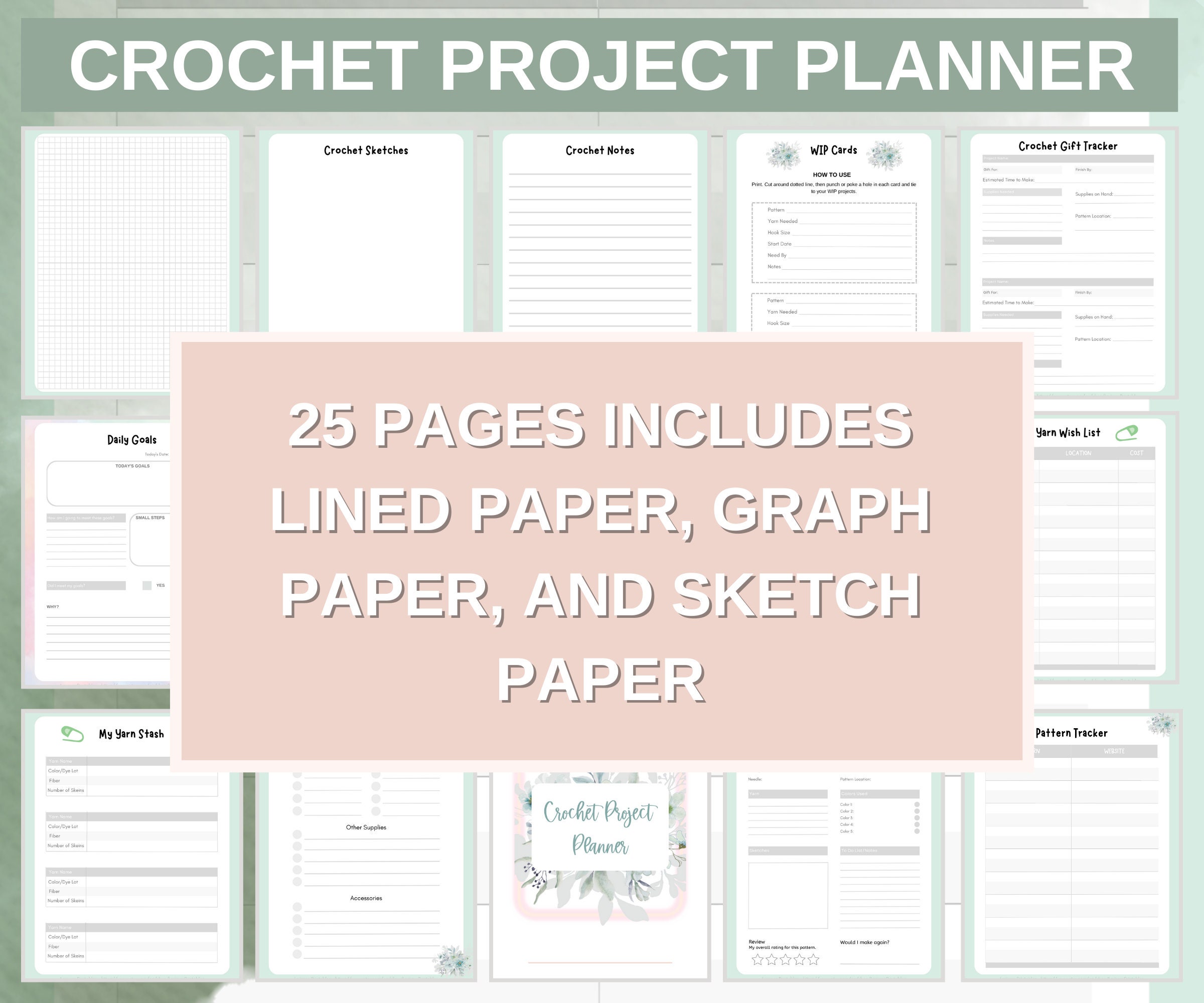 Printable Crochet Project Planner, Crochet Journal, Pattern Notes, Gift ...