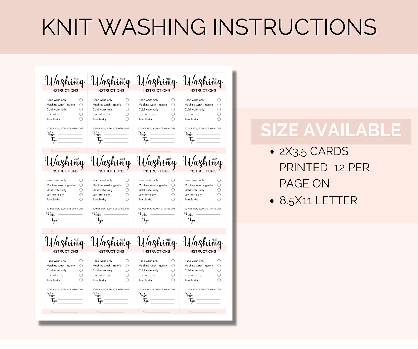 Printable Washing Instructions, Knit Care Tags, Fiber Care Card ...
