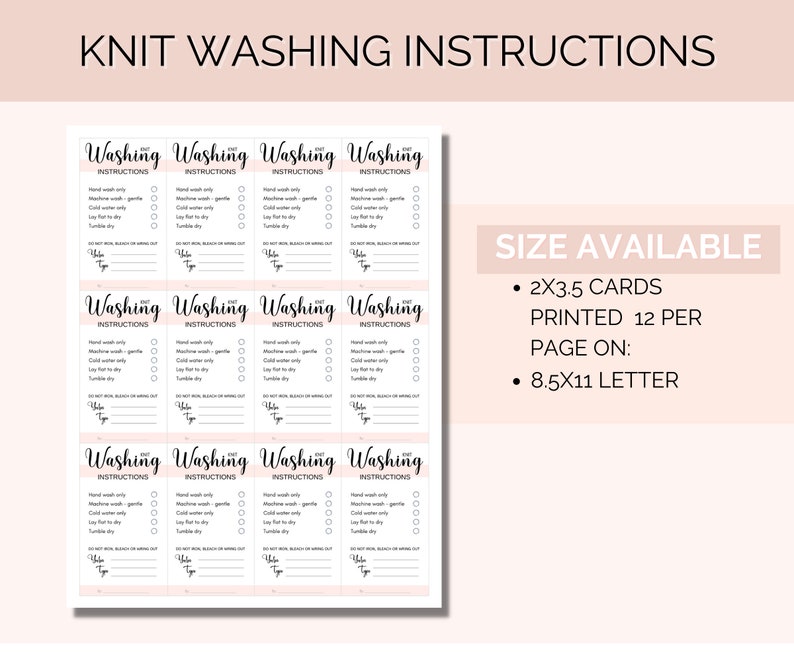 Printable Washing Instructions, Knit Care Tags, Fiber Care Card ...