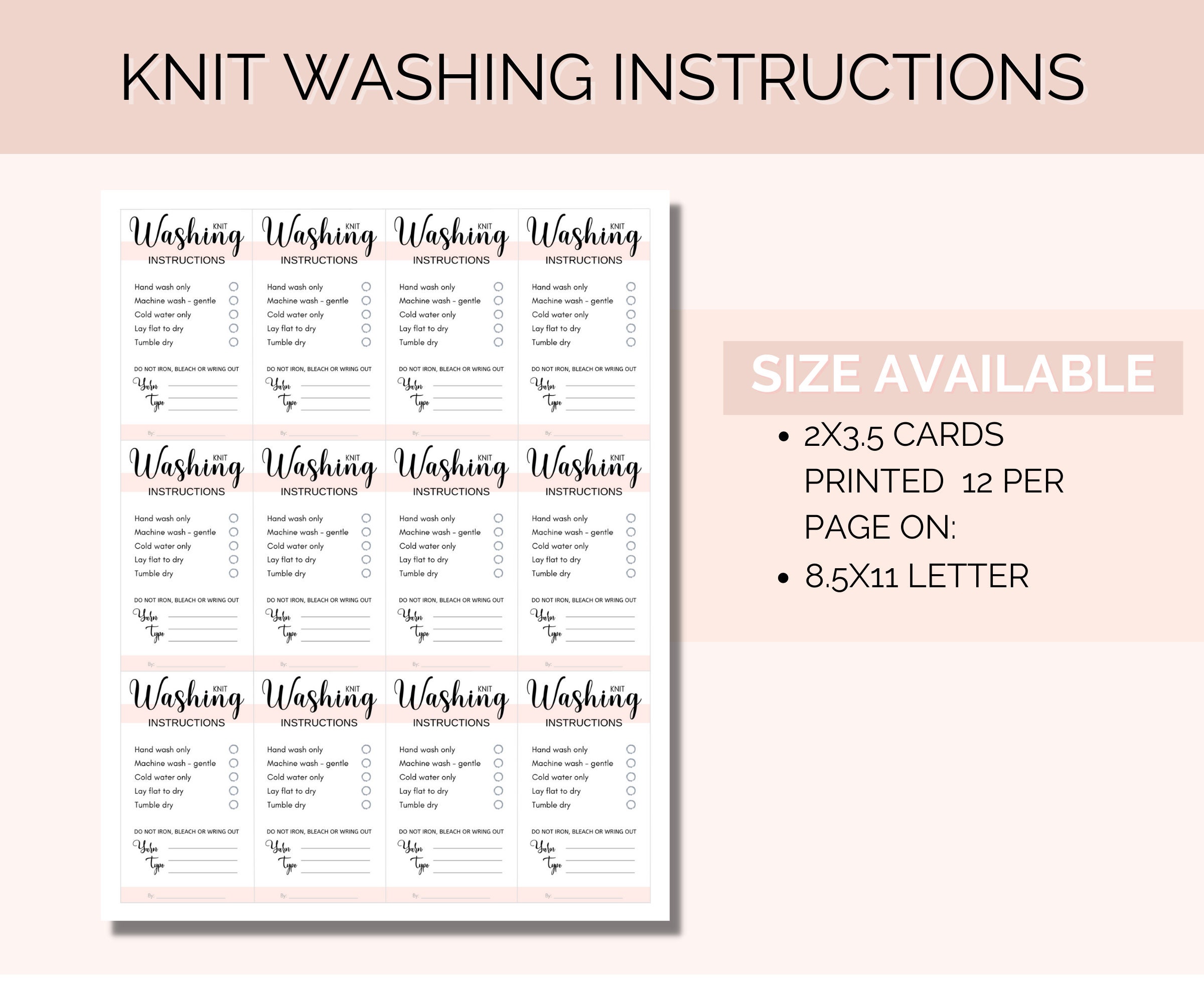 Printable Washing Instructions, Knit Care Tags, Fiber Care Card ...