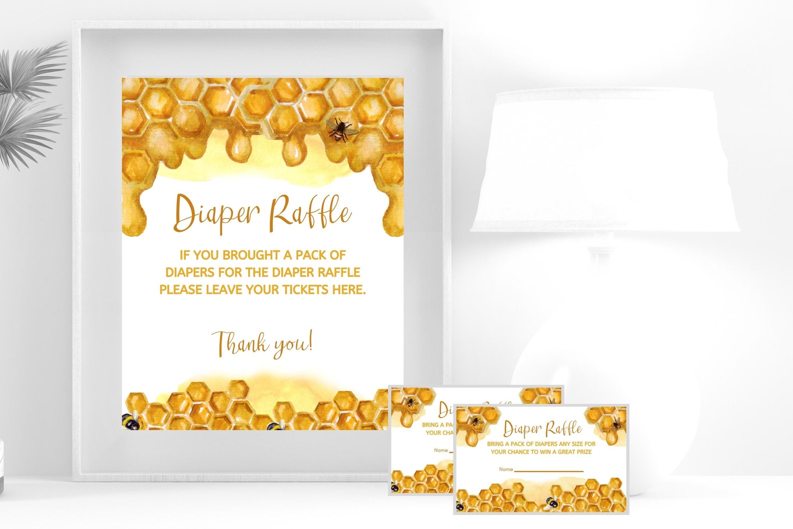 Printable Bee Diaper Raffle Sign and Ticket, Diaper Raffle Card, Gender ...