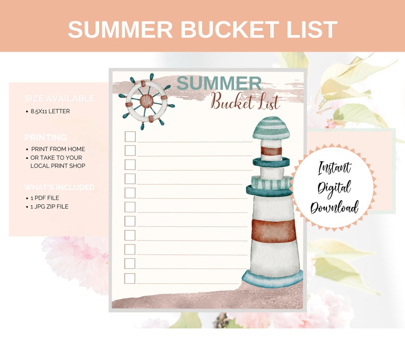 Summer Bucket List Printable Life Goals Planner, Goal Setting, Summer ...