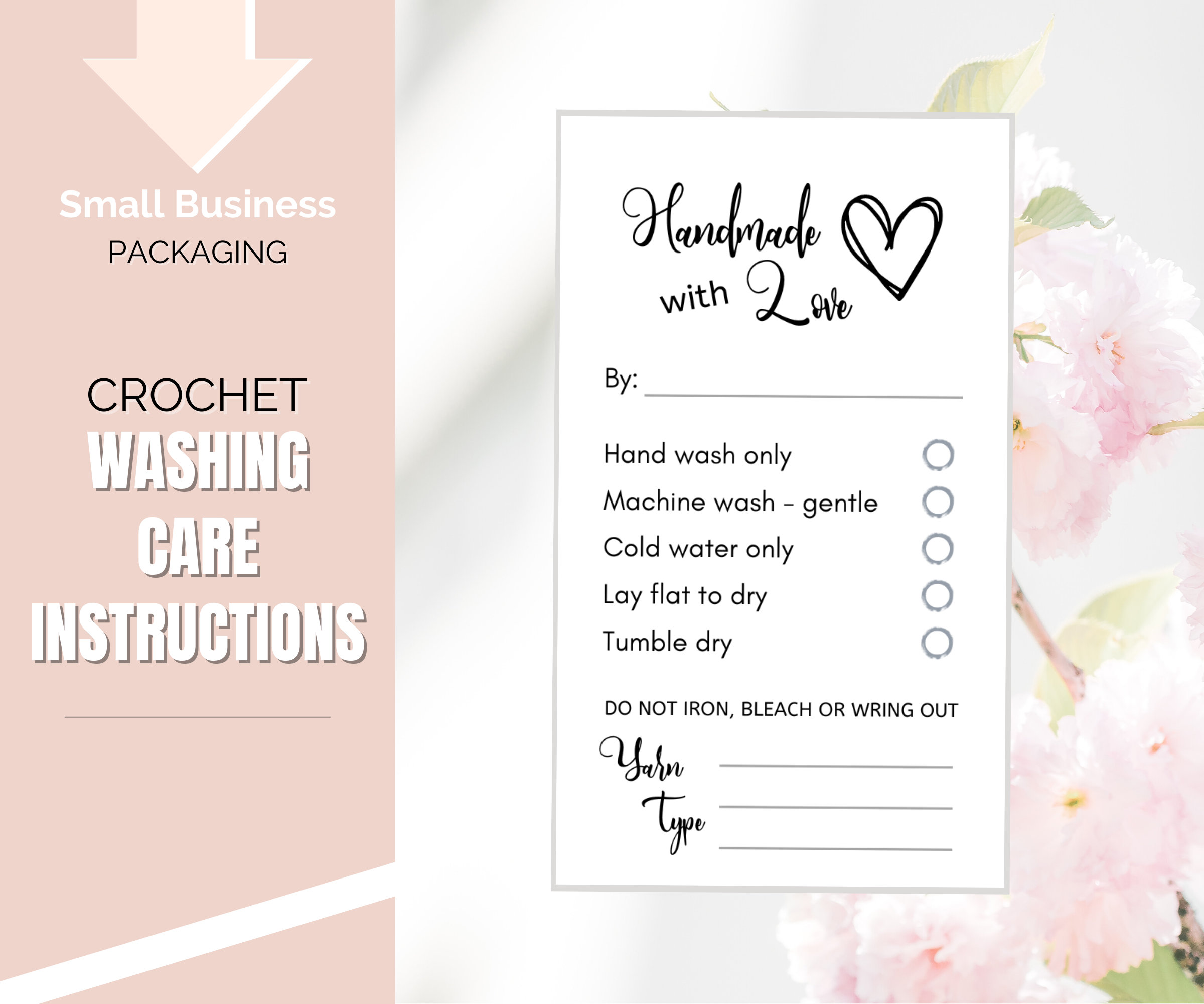 Printable Crochet Care Cards Washing Instructions, Handmade With Love ...