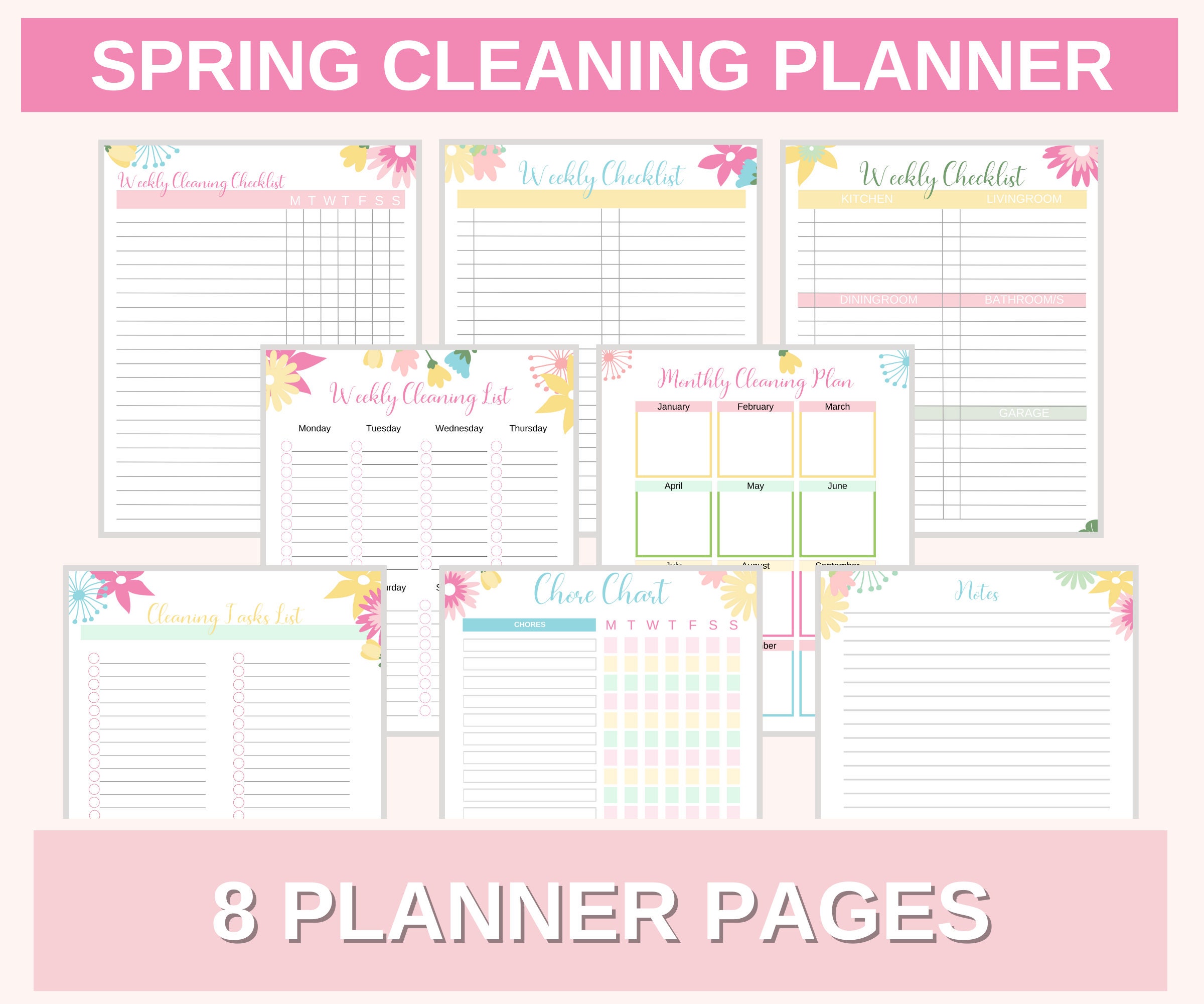 Spring Cleaning Schedule, Weekly Cleaning Printable, Household Chores ...