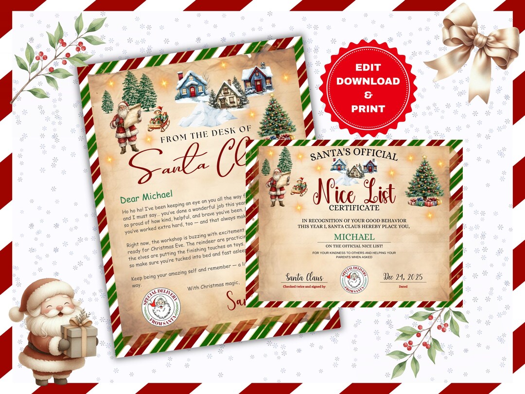 Editable Letter From Santa, Nice List Certificate Bundle | Christmas ...