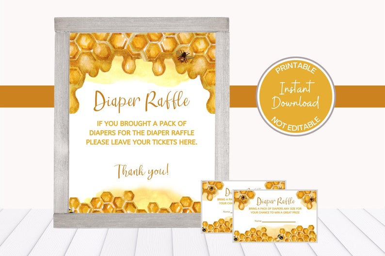 Printable Bee Diaper Raffle Sign and Ticket, Diaper Raffle Card, Gender ...