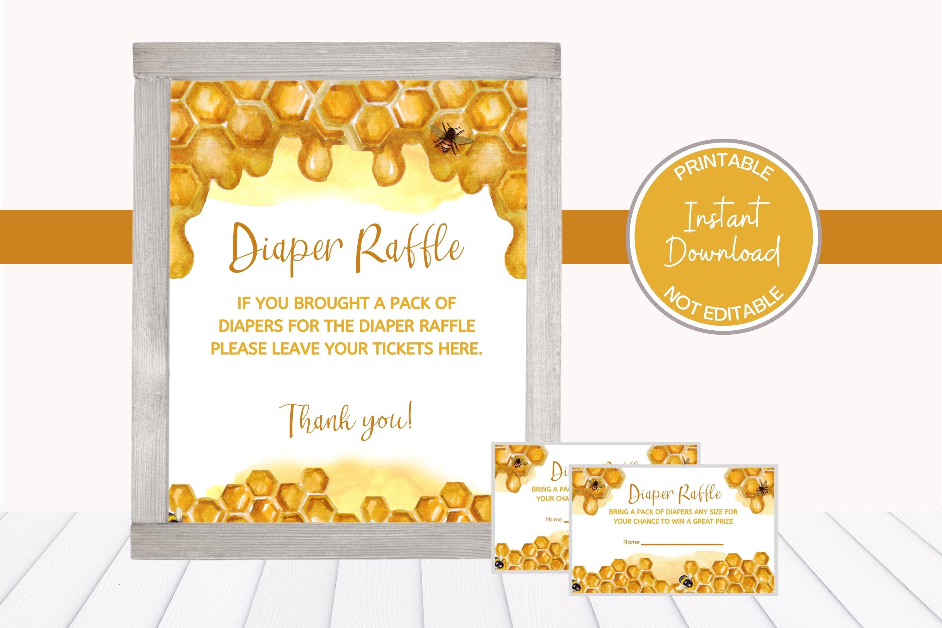 Printable Bee Diaper Raffle Sign and Ticket, Diaper Raffle Card, Gender ...