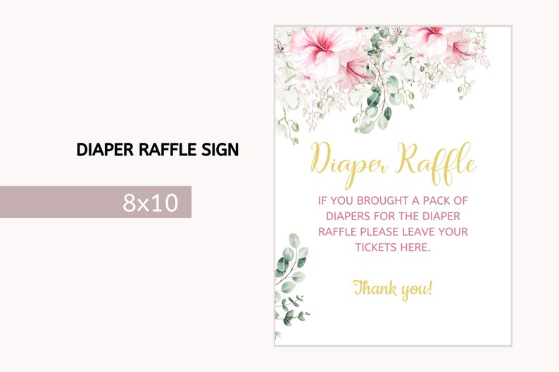 Printable Pink Floral Themed Diaper Raffle Sign and Diaper Raffle ...