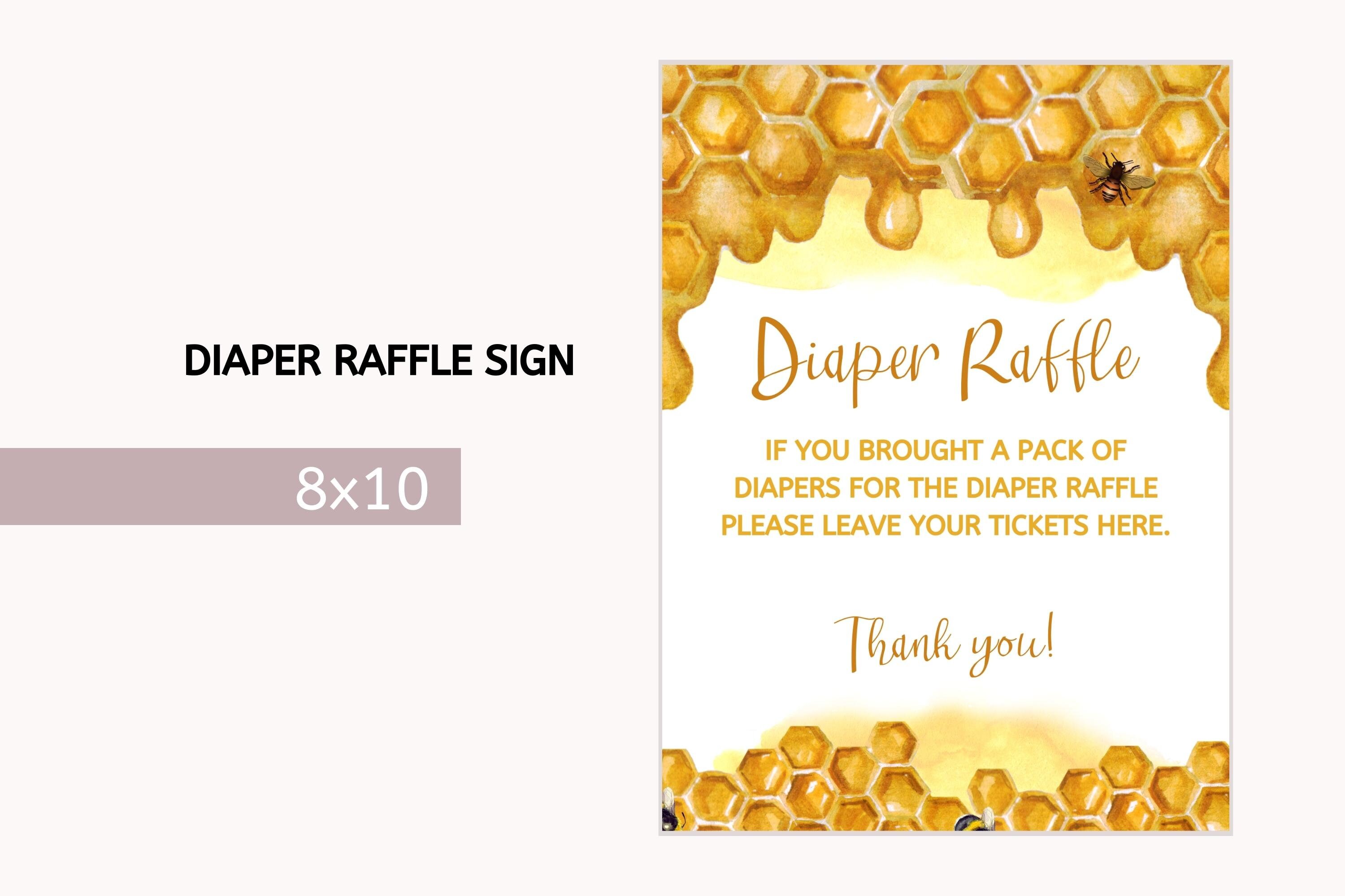 Printable Bee Diaper Raffle Sign and Ticket, Diaper Raffle Card, Gender ...