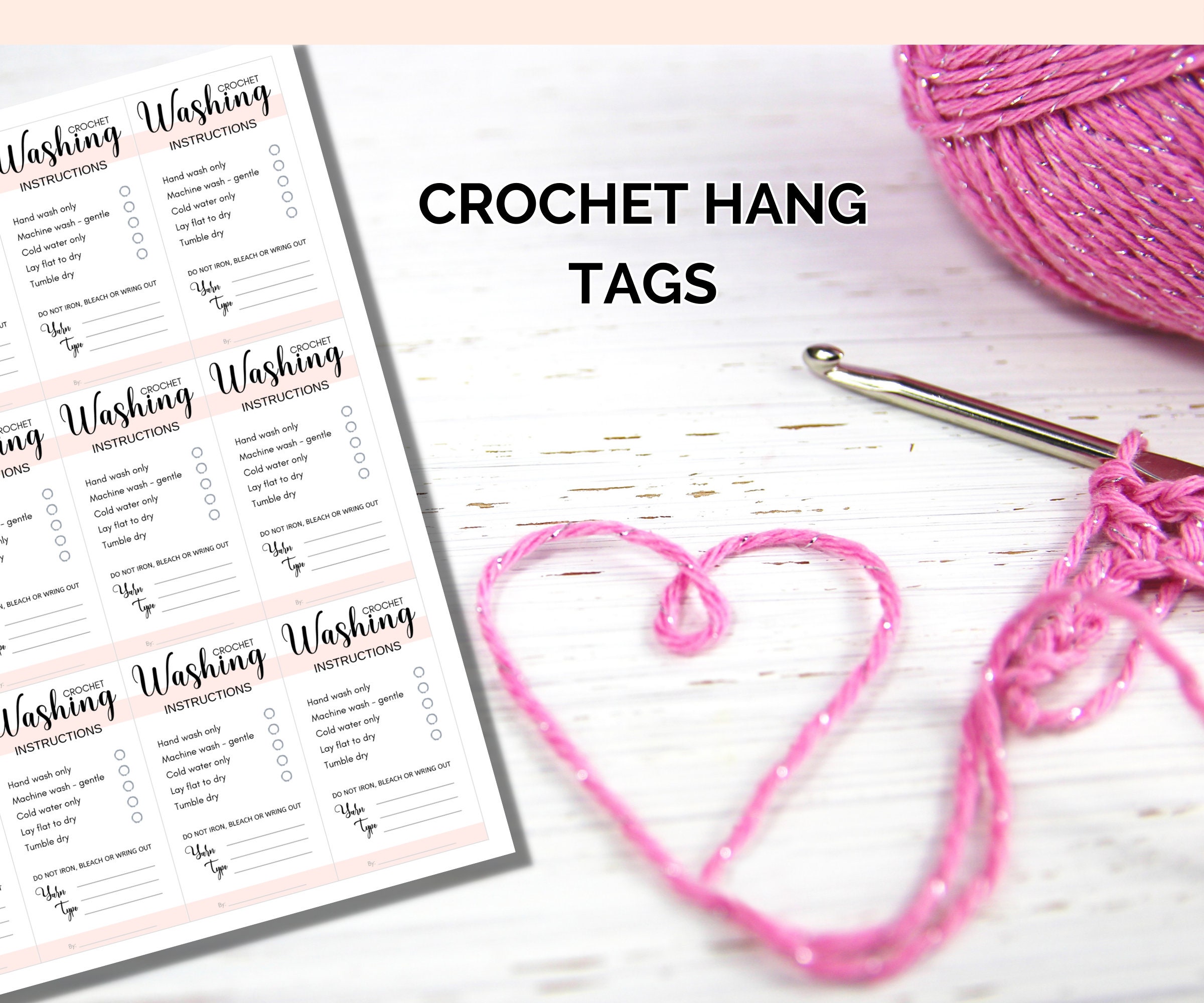 Washing Instructions, Printable Crocheted Hang Tags, Fiber Care Tag ...