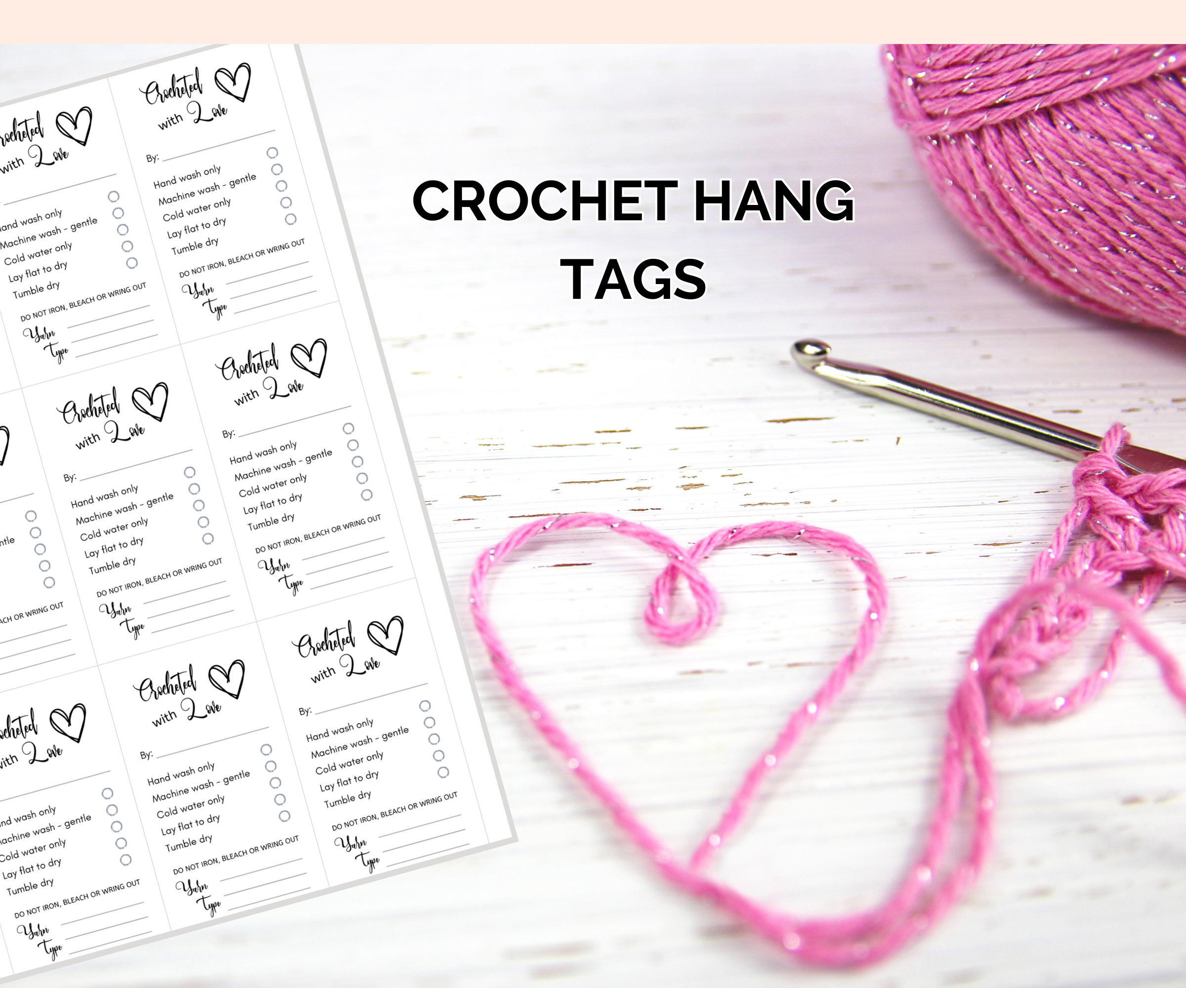 Crochet Care Cards Washing Instructions, Printable Crocheted With Love ...