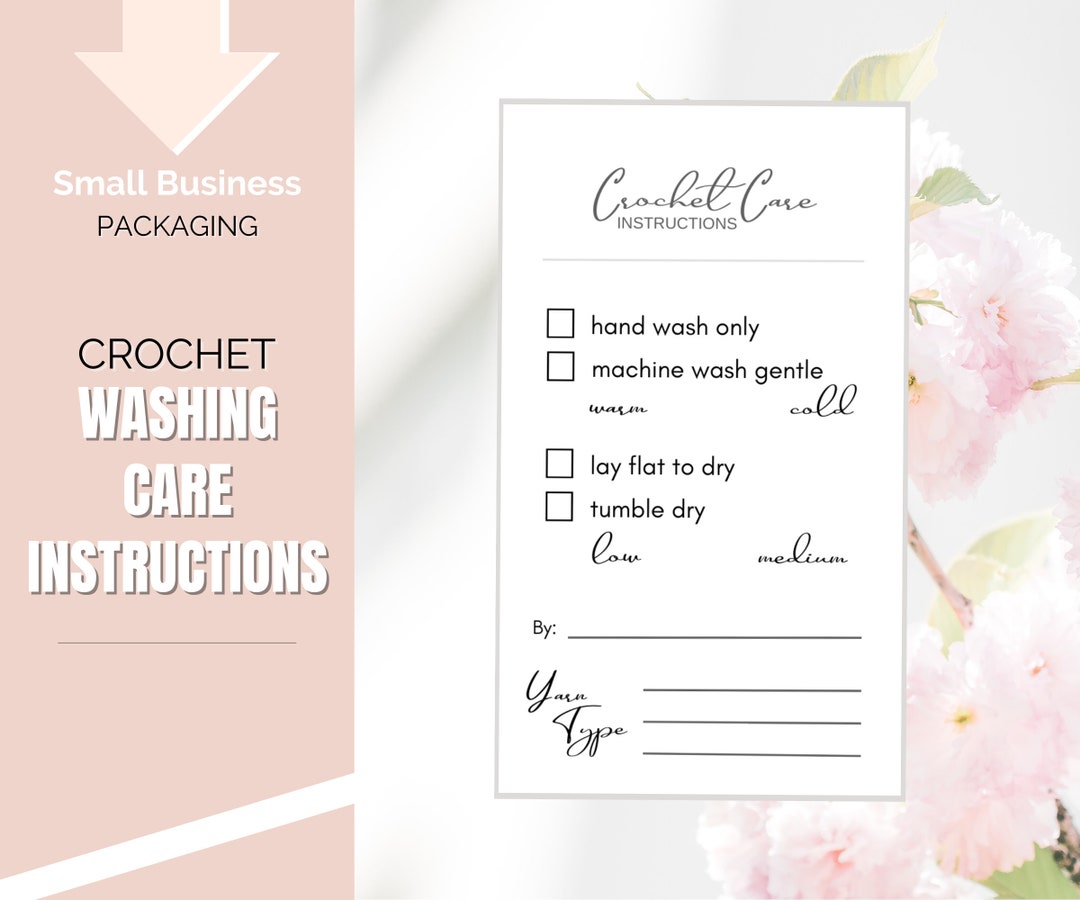 Printable Crochet Care Card Hang Tags, Crochet Care Cards Washing ...