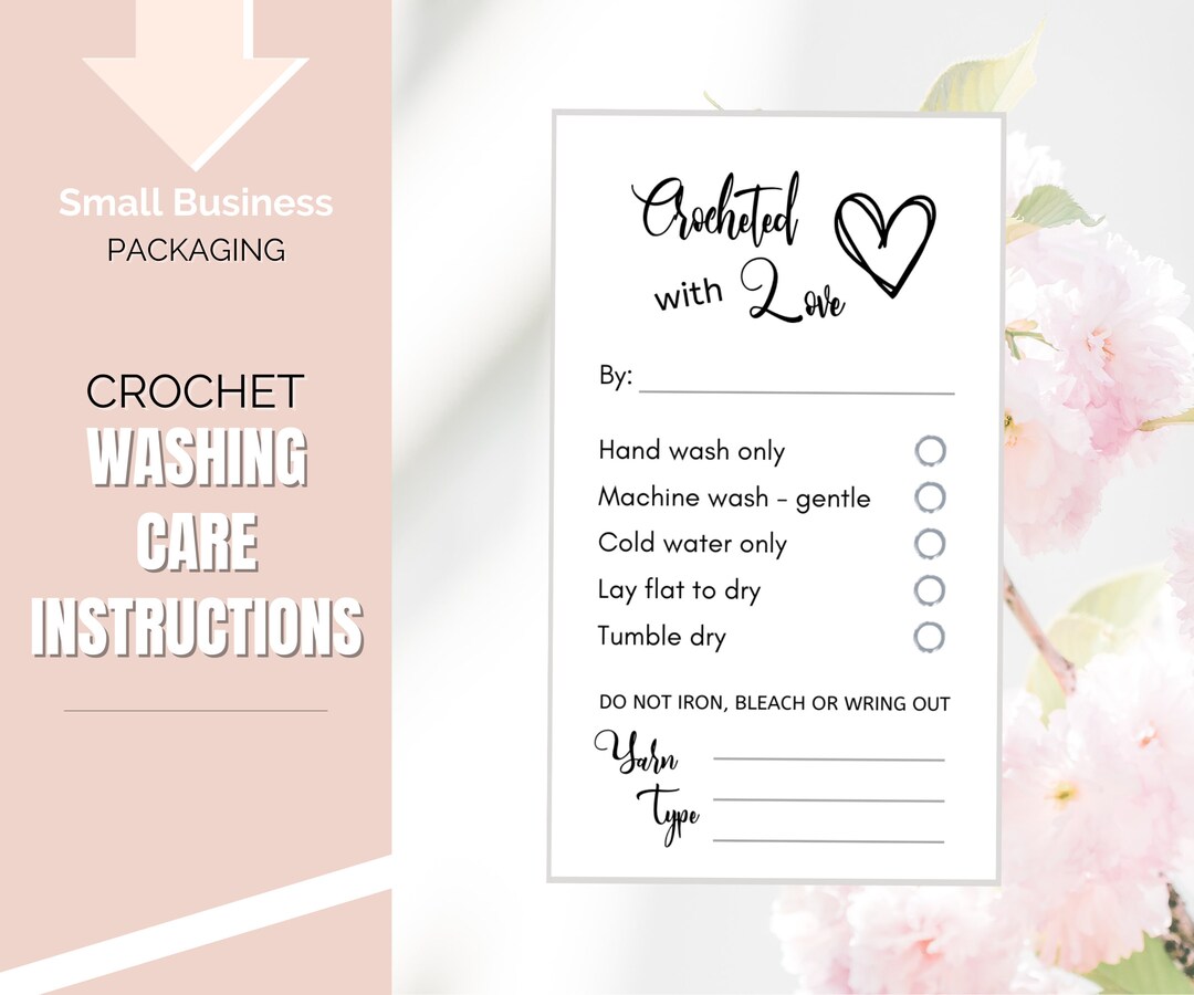 Crochet Care Cards Washing Instructions, Printable Crocheted With Love ...