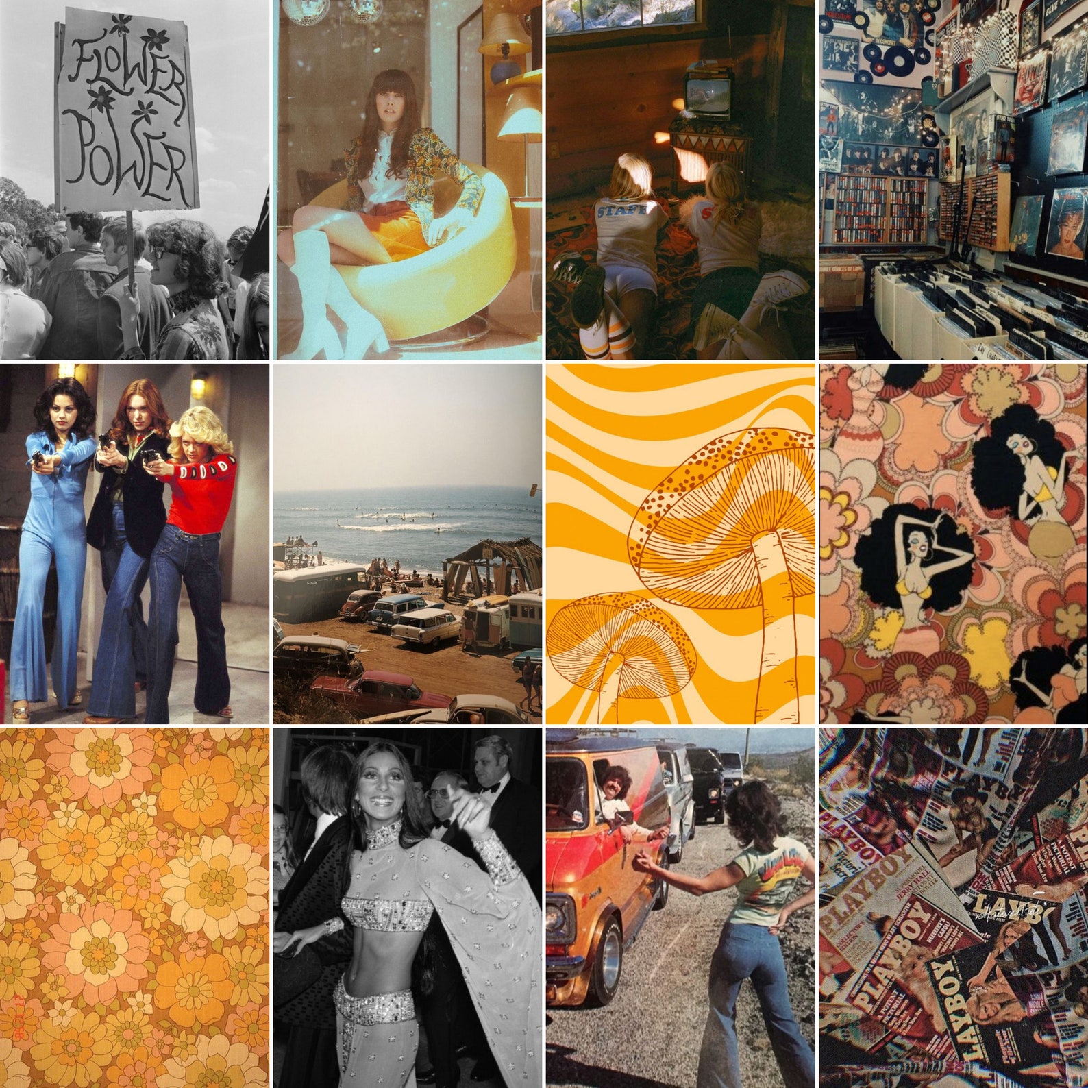 Groovy Wall Collage Prints, Seventies Wall Collage Kit, Teen Bedroom ...