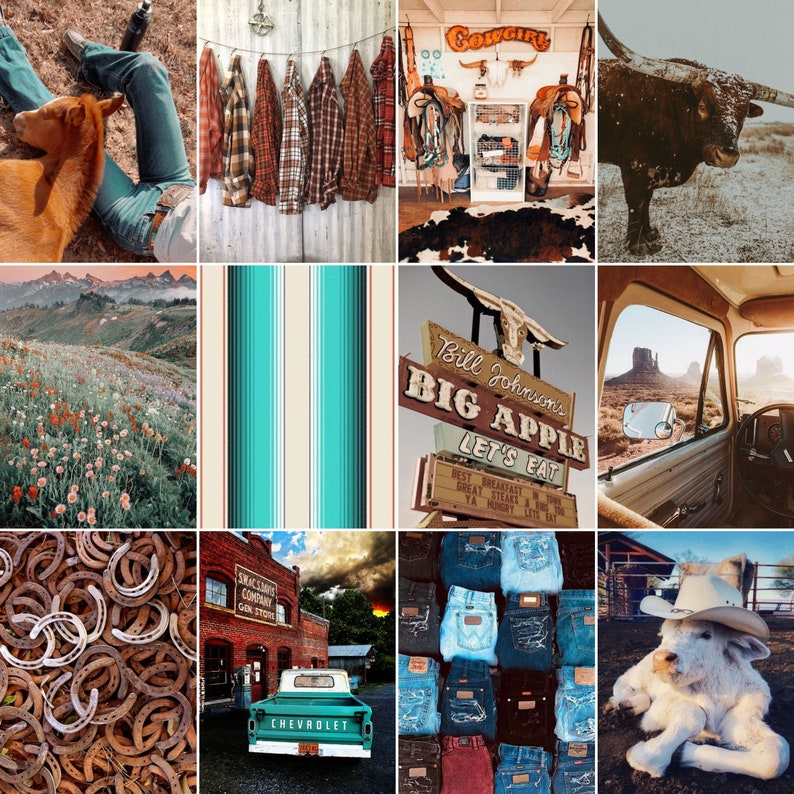 Western Wall Collage Western Wall Art Cowboy Prints Cowgirl - Etsy