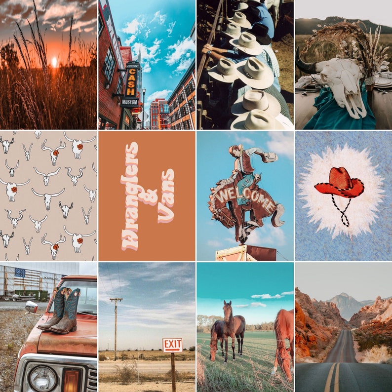 Western Wall Collage Western Wall Art Cowboy Prints Cowgirl - Etsy