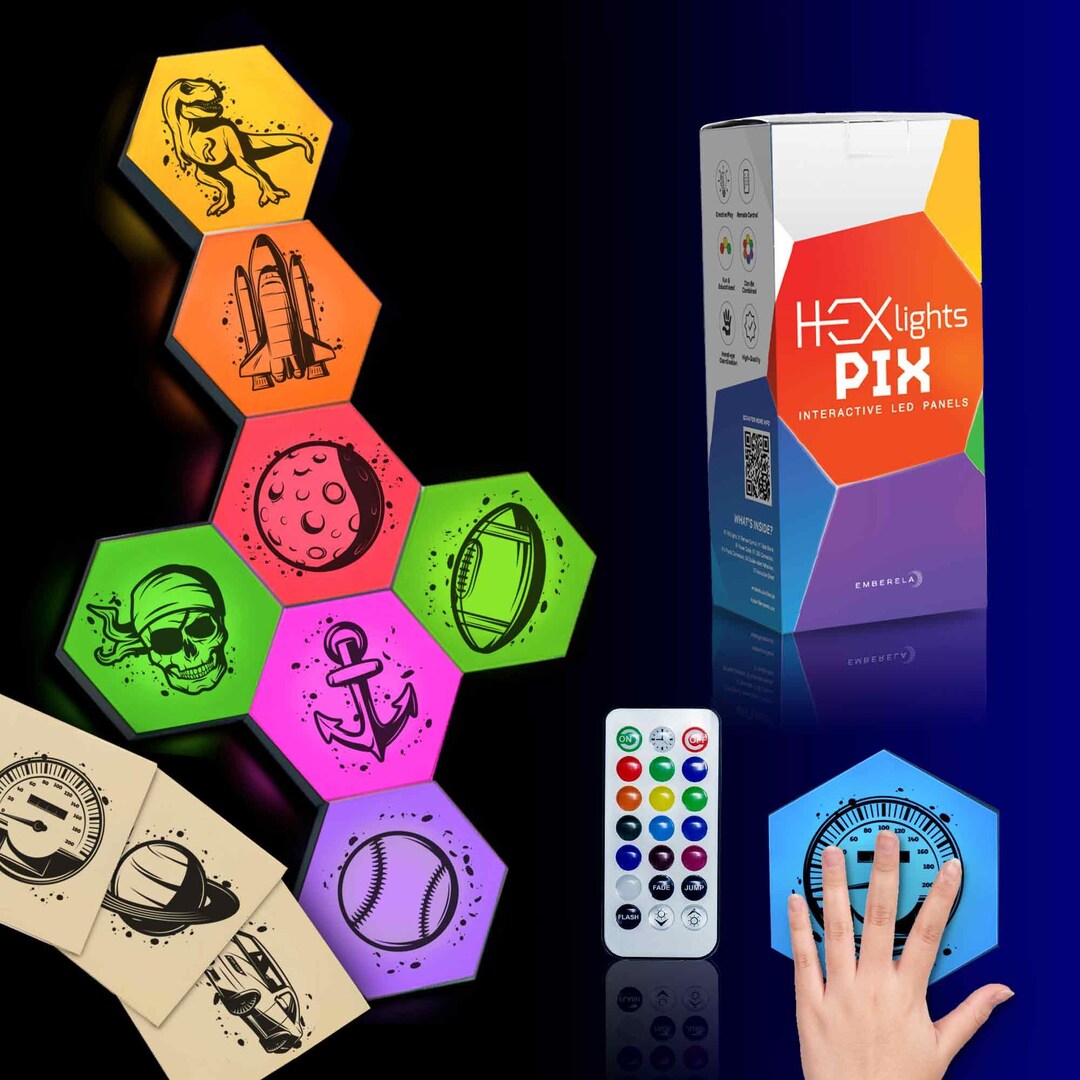 Hexlights Pix Boys Touch Hexagon Lights. Remote Controlled Light Tiles ...