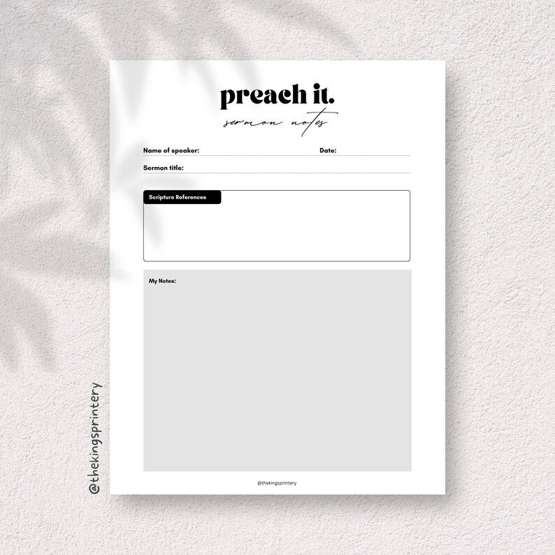 Printable Sermon Notes Template Church Notes Worksheet Preaching Notes ...