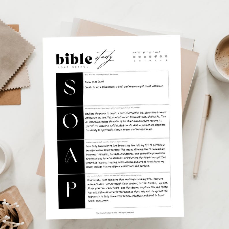 SOAP Bible Study Printable Worksheet | SOAP Method Template | Christian ...