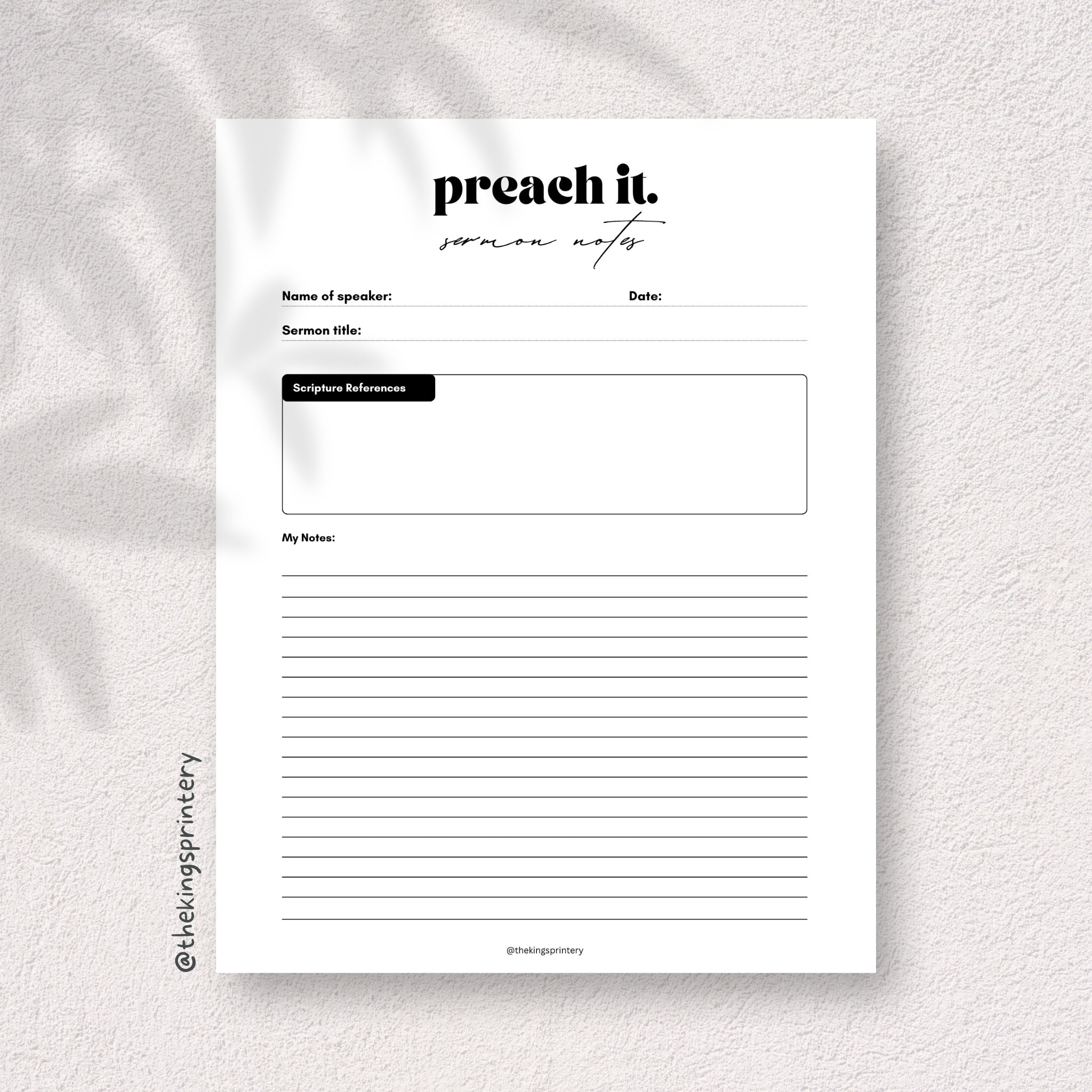 Printable Sermon Notes Template Church Notes Worksheet Preaching Notes ...