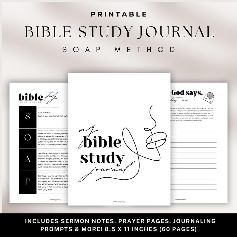 SOAP Method Printable Bible Study Journal | Sermon Notes Journal ...