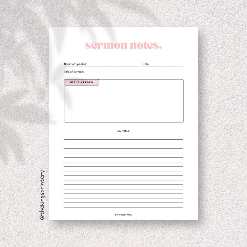 Printable Sermon Notes Template Church Notes Worksheet Preaching Notes ...