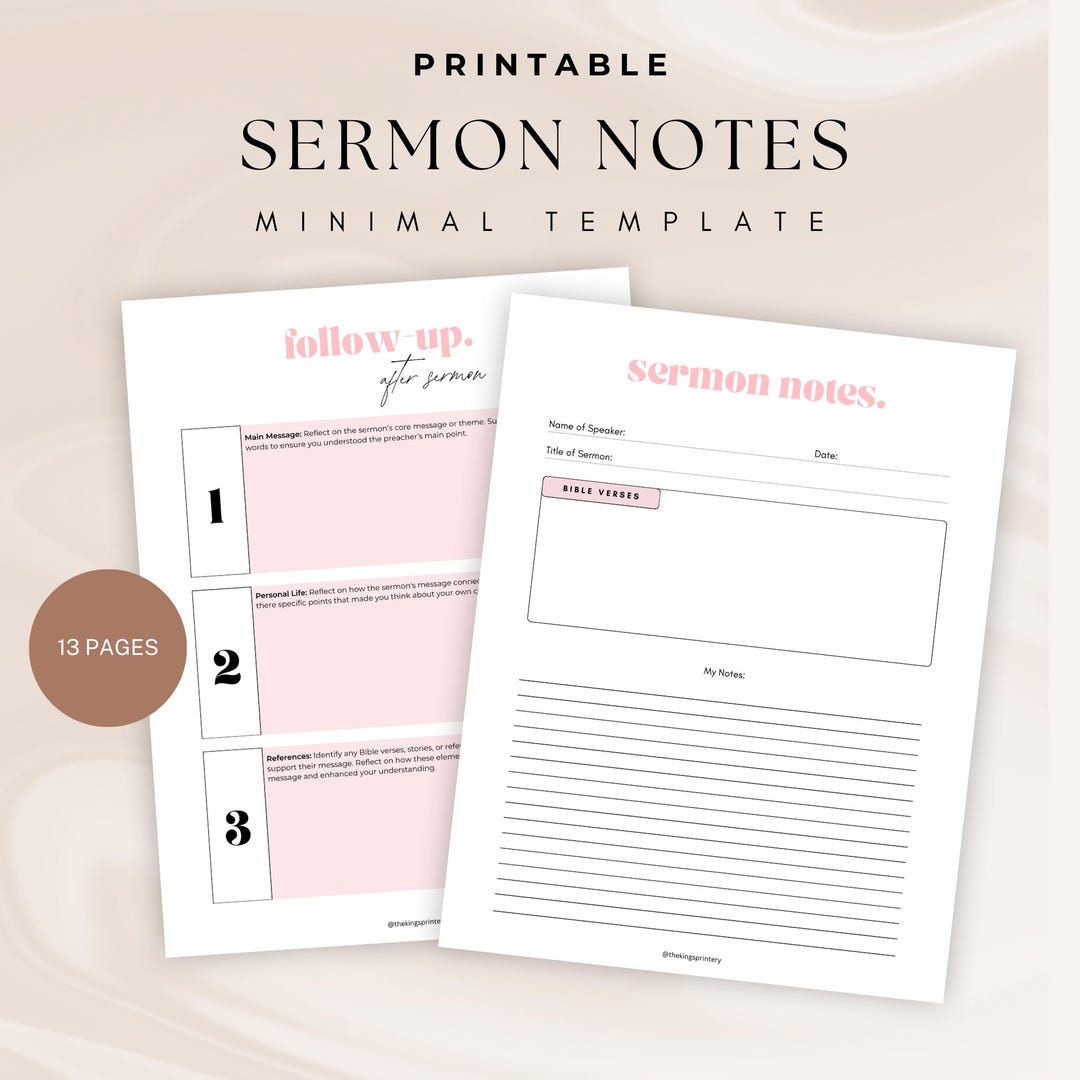 Printable Sermon Notes Template Church Notes Worksheet Preaching Notes ...