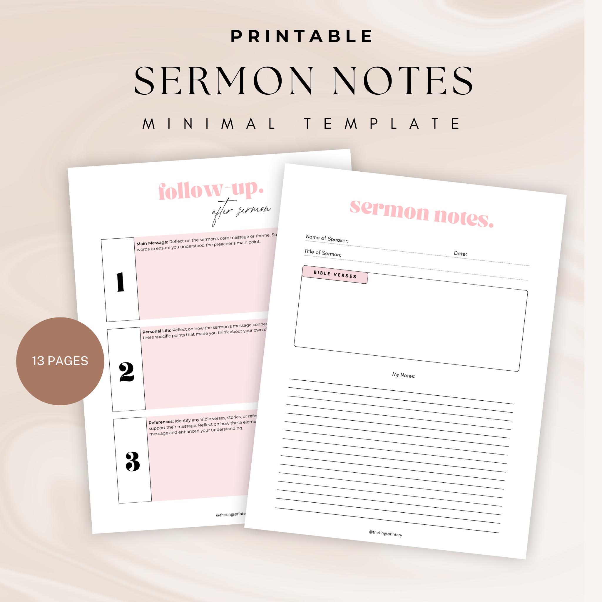 Printable Sermon Notes Template Church Notes Worksheet Preaching Notes ...