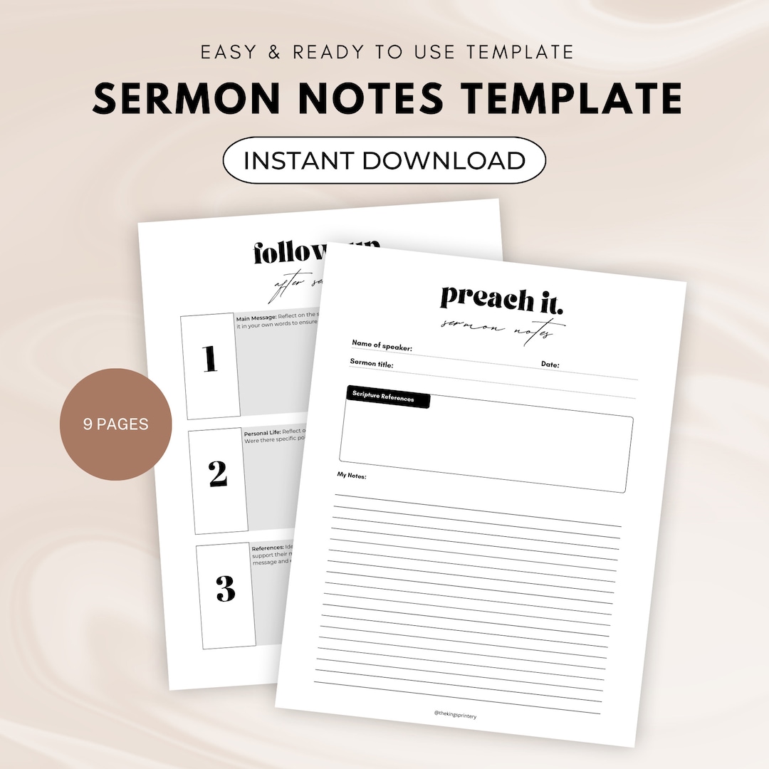 Printable Sermon Notes Template Church Notes Worksheet Preaching Notes ...