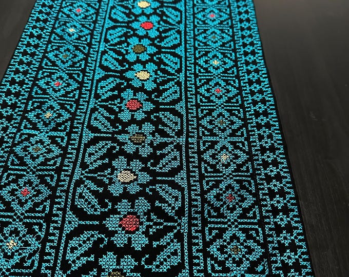 Authentic Jordanian Palestinian Tatreez Table Runner, Blue, Five-feet ...