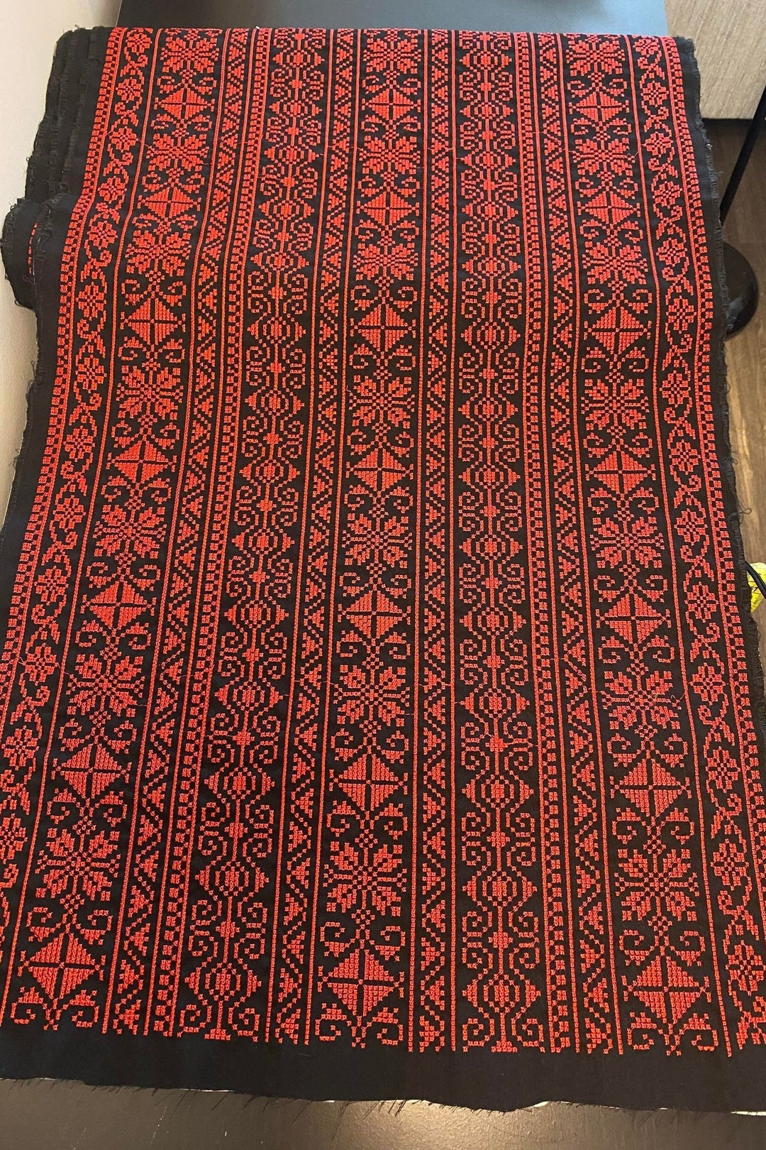 Jordanian Palestinian Tatreez Embroidered Fabric, Red/black 18-19" Wide ...